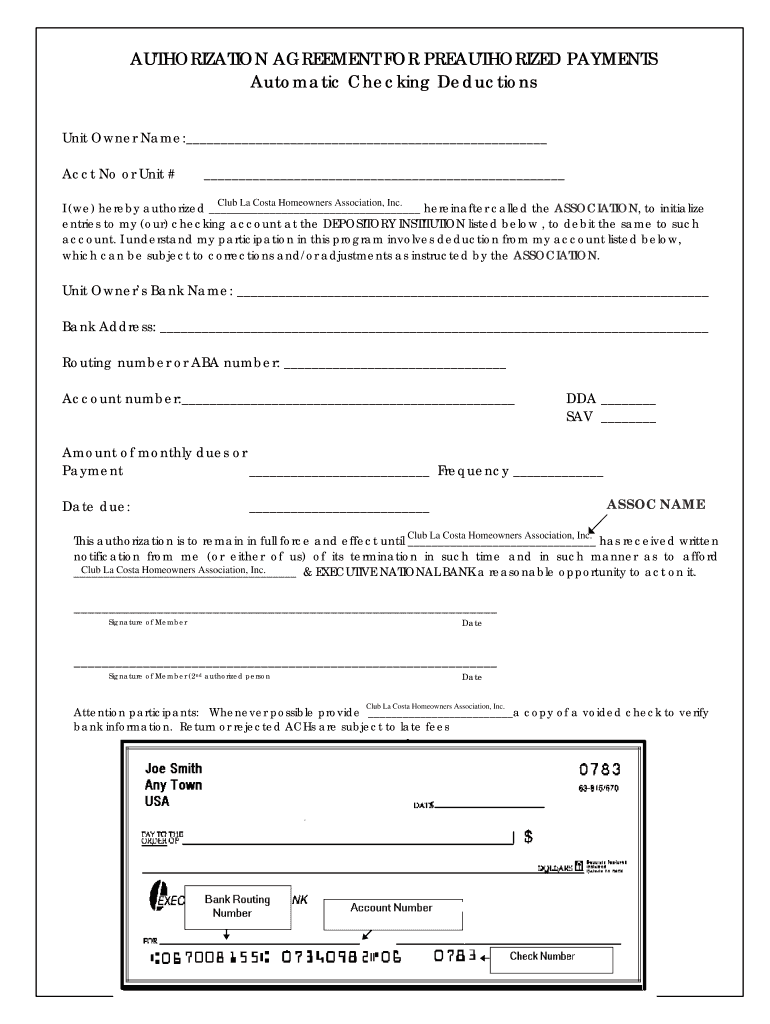Fillable Online AUTHORIZATION AGREEMENT FOR PREAUTHORIZED PAYMENTS ...