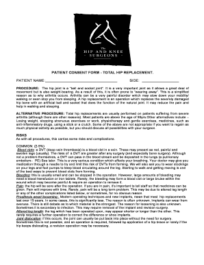 Fillable Online thehipandkneesurgeons co PATIENT CONSENT FORM - TOTAL ...