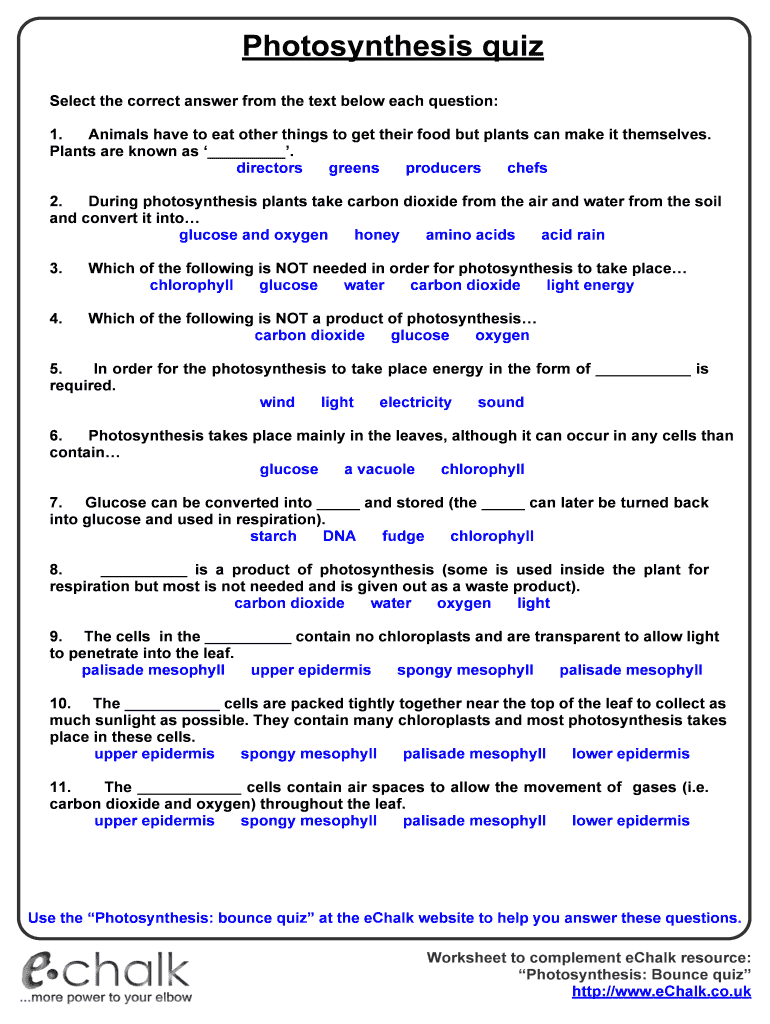 Photosynthesis Questions And Answers Pdf - Fill Online, Printable ...