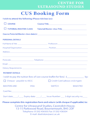 Fillable Online CUS Booking Form Fax Email Print - pdfFiller