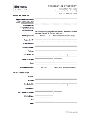Fillable Online Fax order form RESIDENTIAL PROPERTY - Valuation Request ...