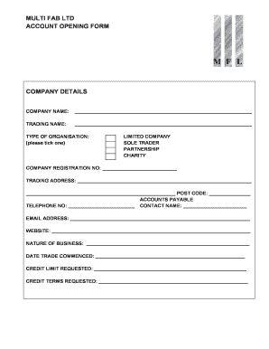 Fillable Online MFL Account Opening Form - Multi Fab Fax Email Print - pdfFiller