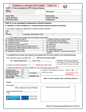 Fillable Online limericktrainingcentre ALLOWANCE ENTITLEMENT TRAINING ...