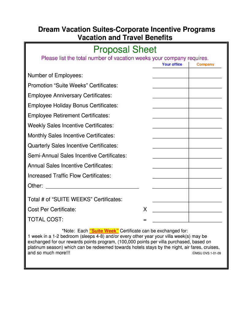 Fillable Online Dream Vacation Suites-Corporate Incentive Programs Fax ...