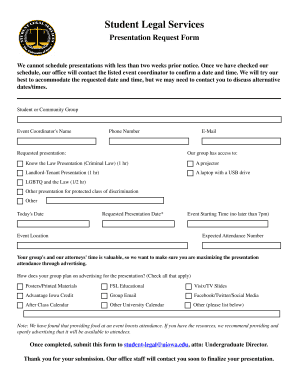 Fillable Online legal studentlife uiowa Presentation Request Form - Student Legal Services Fax ...