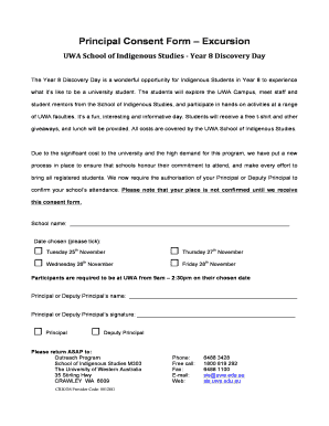 Fillable Online sis uwa edu Principal Consent Form - bUWAb excursion ...