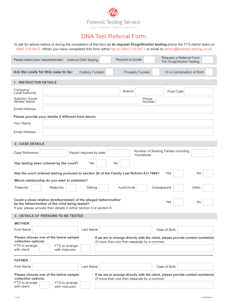 Fillable Online forensic-testing co DNA Test Referral Form - bForensicb ...