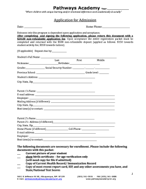 Fillable Online pathwaysacademynm Application for Admission - Pathways ...