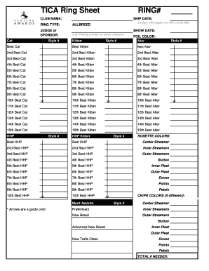 Fillable Online TICA Ring Sheet RING - Centaur Ribbon World Fax Email ...