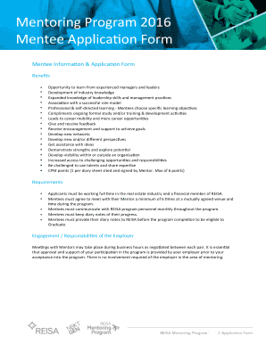 Fillable Online Mentoring Program 2016 Mentee Applica on Form Fax Email ...