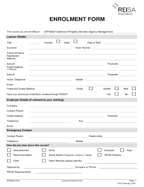 Fillable Online ENROLMENT FORM The course you are enrolling in CPP50307 ...