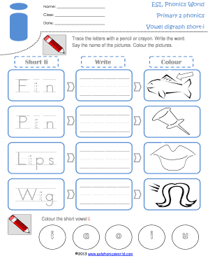 Fillable Online Short Ii Write Colour i n aaaa - ESL Phonics World Fax ...