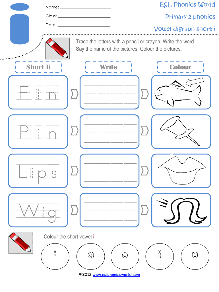 Fillable Online Short Ii Write Colour i n aaaa - ESL Phonics World Fax ...