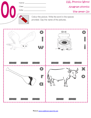 Fillable Online ESL Phonics World Name: Anagram phonics Class: Date: The letter Oo Colour the ...