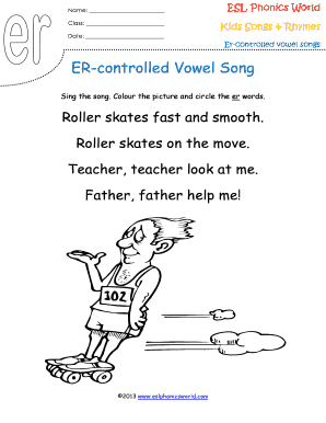Fillable Online Name: Class: Date: ESL Phonics World Kids Songs & Fax ...