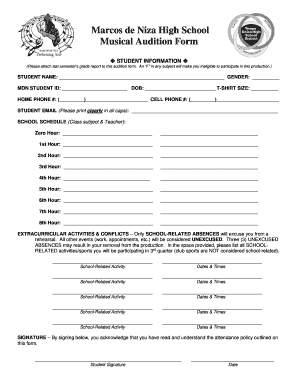 Fillable Online mdnchoirdrama Marcos de Niza High School Musical ...