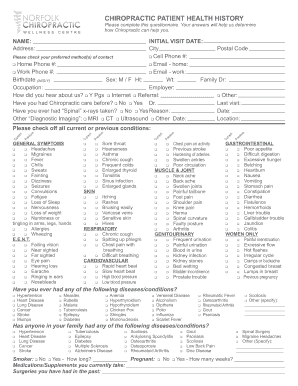 Fillable Online CHIROPRACTIC PATIENT HEALTH HISTORY Fax Email Print ...