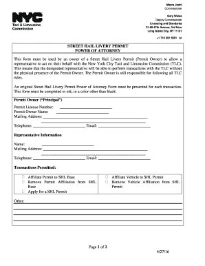 Fillable Online nyc STREET HAIL LIVERY PERMIT POWER OF ATTORNEY - New ...