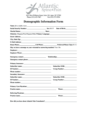 Fillable Online Demographic Information Form - Atlantic Spine amp Pain Fax Email Print - pdfFiller