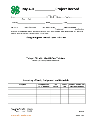 Fillable Online oregonstate My 4-H Project Record ReadytoFilldocx Fax Email Print - pdfFiller