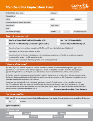 Fillable Online Membership Application Form - Carina Leagues Triathlon ...