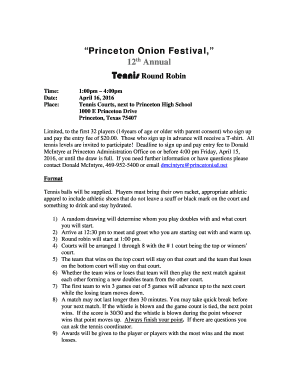 Fillable Online Tennis Round Robin - Princeton Onion Festival Fax Email ...