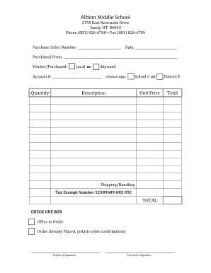 Fillable Online Purchase order form - albionmiddle.com Fax Email Print - pdfFiller