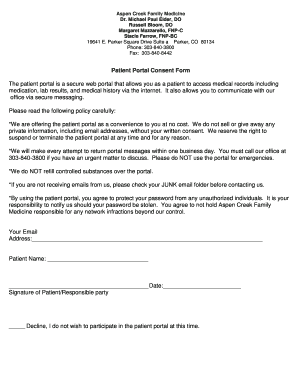 Fillable Online Patient Portal Consent Form The patient portal is a ...