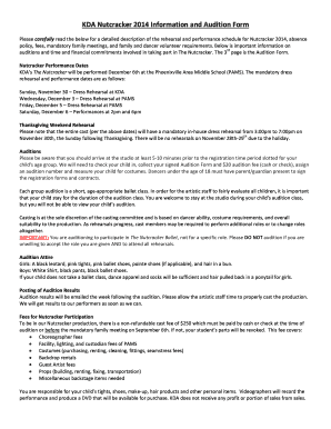 Fillable Online KDA Nutcracker 2014 Information and Audition Form Fax ...
