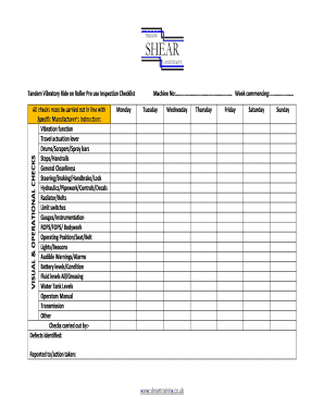 Fillable Online Tandem Vibratory Ride on Roller Pre use Inspection ...