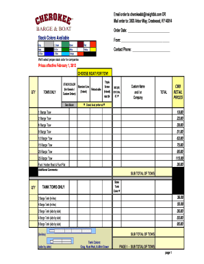 Fillable Online 2-1-12 Order Form - Cherokee Barge & Boat Fax Email ...