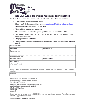 Fillable Online magicfest co 2015 EIMF War of the Wizards Application ...