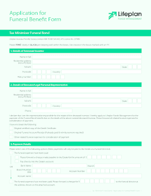 Fillable Online Application for Funeral Benefit Form - lifeplan.com.au ...