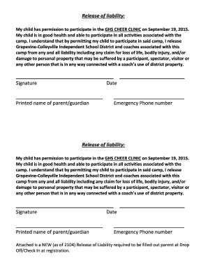Fillable Online ghscheerleading Release of liability - GHSCHEERLEADING ...