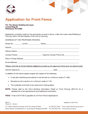 Fillable Online canning wa gov Front fence application - City of ...