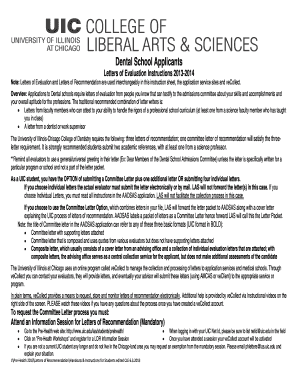 Fillable Online las uic Dental School Applicants Letters of Evaluation ...
