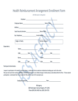 Fillable Online Health Reimbursement Arrangement Enrollment Form Fax ...