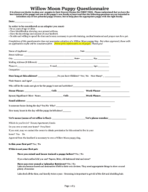 Fillable Online Willow Moon Puppy Questionnaire Fax Email Print - pdfFiller