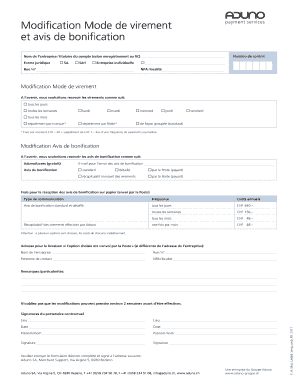Fillable Online aduno Modification Mode de virement payment services et ...