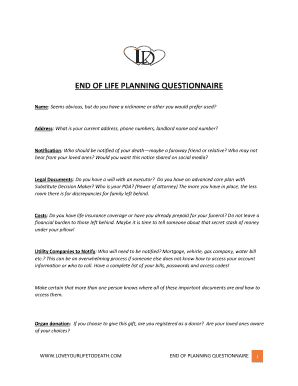 Fillable Online END OF LIFE PLANNING QUESTIONNAIRE Fax Email Print ...