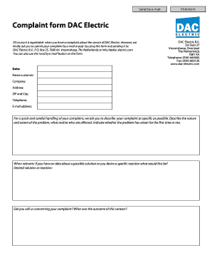 Fillable Online Complaint form DAC Electric Fax Email Print - pdfFiller