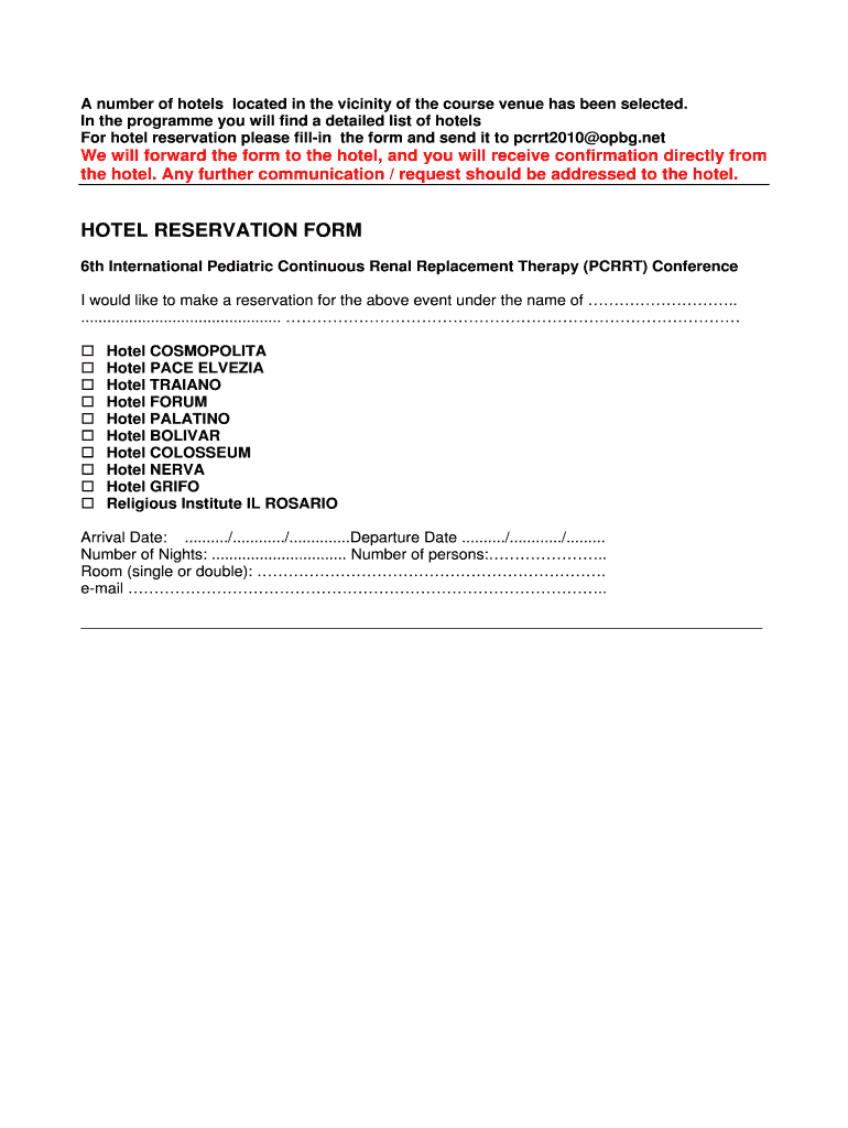 Fillable Online Hotel reservation form - bPCRRTb Fax Email Print - pdfFiller