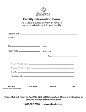 Fillable Online Facility Information Form - Silvert's Adaptive Clothing ... Fax Email Print ...