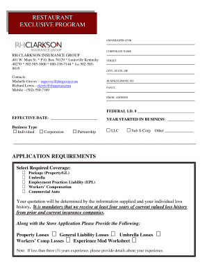 Fillable Online RESTAURANT EXCLUSIVE PROGRAM - ljspcis.com Fax Email Print - pdfFiller