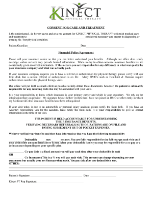 Fillable Online CONSENT FOR CARE AND TREATMENT Financial Policy ...