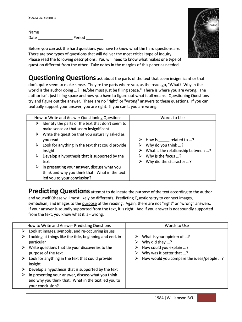 Fillable Online Questioning Questions - nevermindthebllcks.wikispaces ...