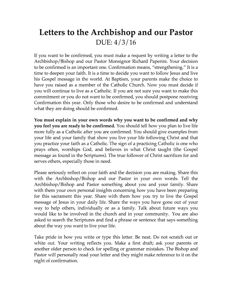 Fillable Online Letters to the Archbishop and our Pastor Fax Email ...