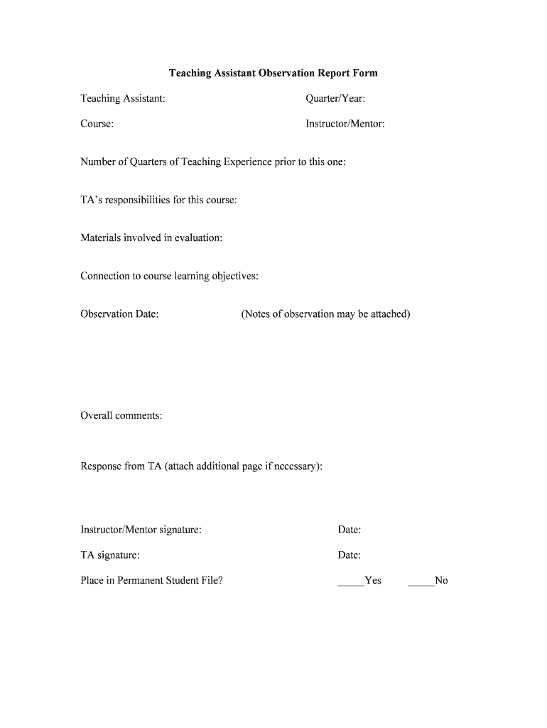 Fillable Online geography washington Teaching Assistant Observation ...