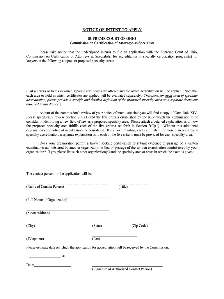 Fillable Online Notice of intent to apply - Supreme Court Fax Email ...
