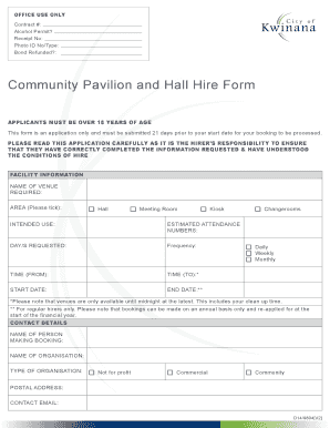 Fillable Online kwinana wa gov Community Pavilion and Hall Hire Form ...